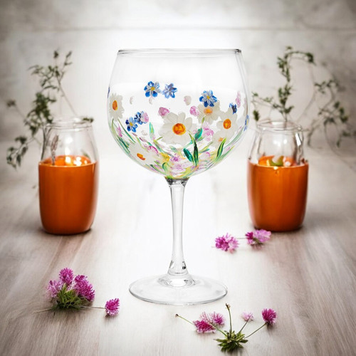 Flower & Dainty Daisy Hand Painted Gin Glass | MrLumpy&Friends