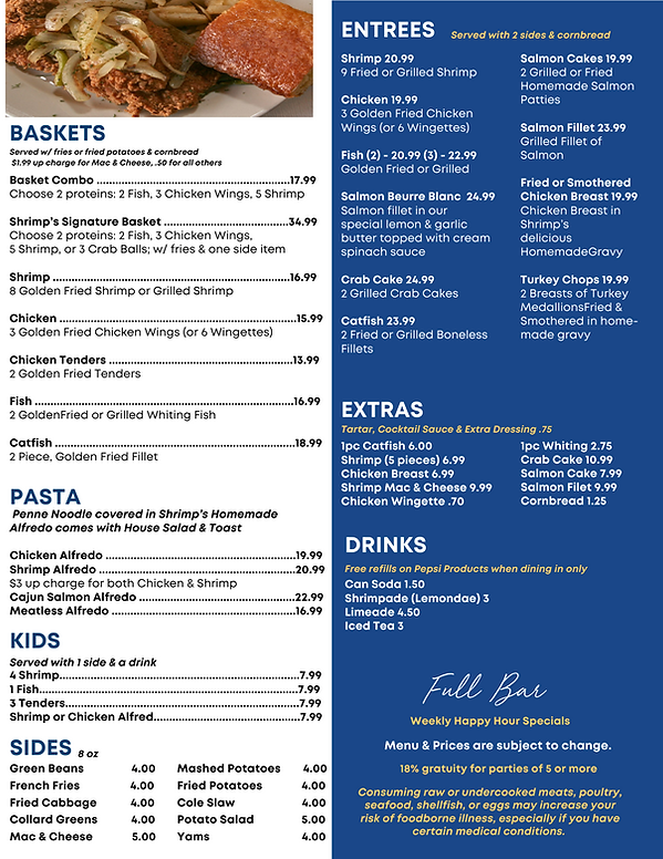 Menu | Shrimps Restaurant | Richmond, VA
