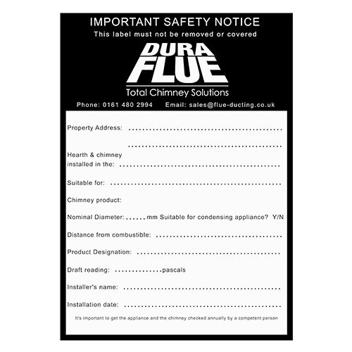Chimney Data Notice Plate | Onlinestoves