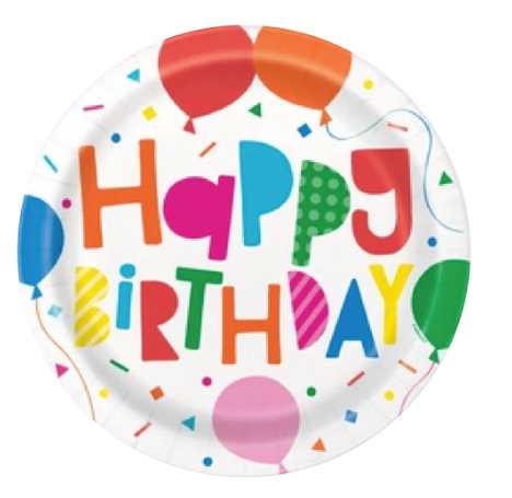 plato happy birthday colores- 8 piezas | Coloryfiestas