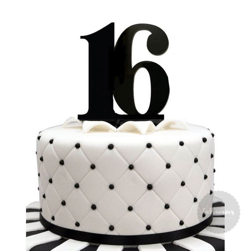 Number 16 - Black Acrylic Cake Topper | cakewaves
