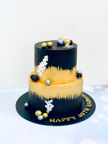 Black And Gold Two Tier 40th Birthday Cake | cakewaves