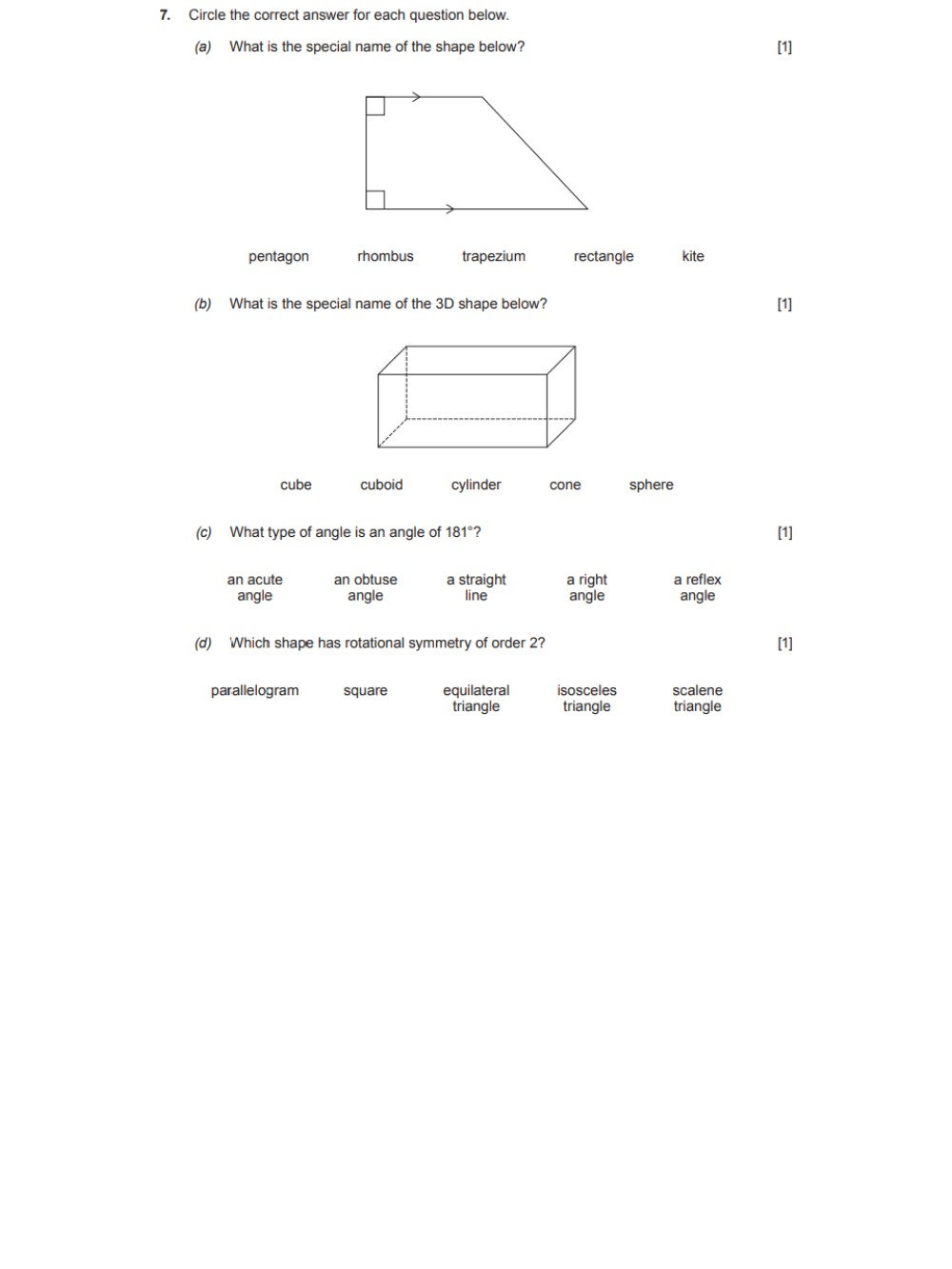 Identify shapes and angles Past paper questions by topic