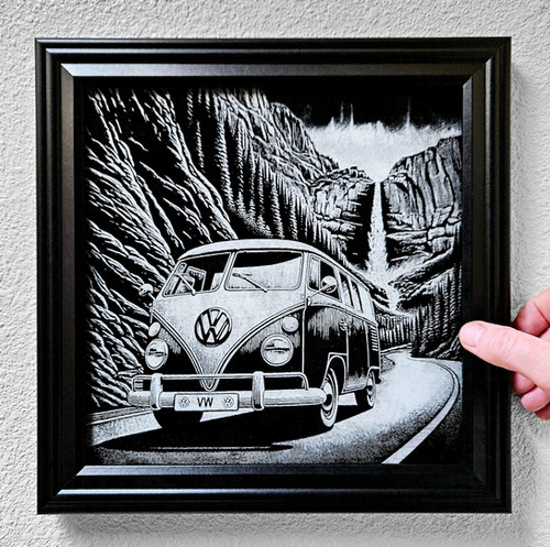 Engraved Glass Volkswagen Bus Wall Art | Cinderz Dezignz