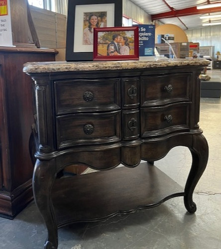 PULASKI MARBLE TOP TABLE w/2 DRAWERS | Consignment Exchange