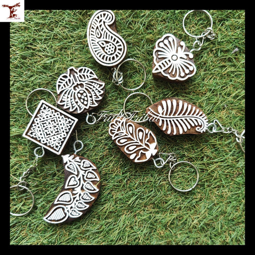 WOODEN HAND-BLOCK KEY RING - Pack of 5 | Truly Tribal