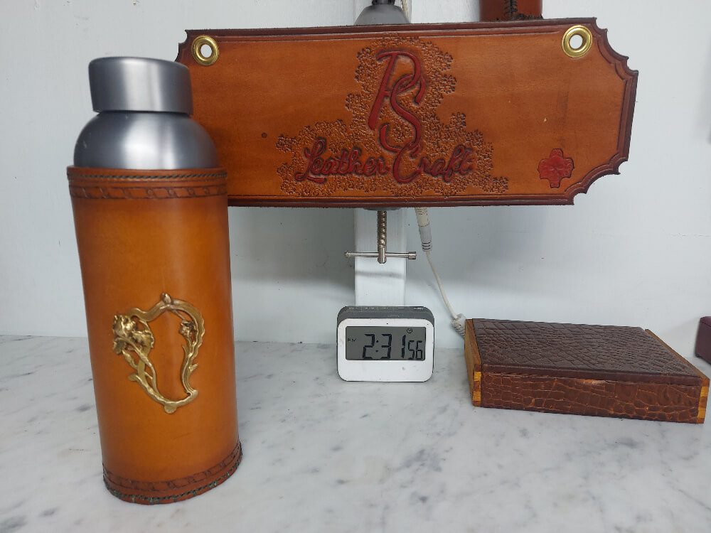 Bespoke handmade leather flask cover