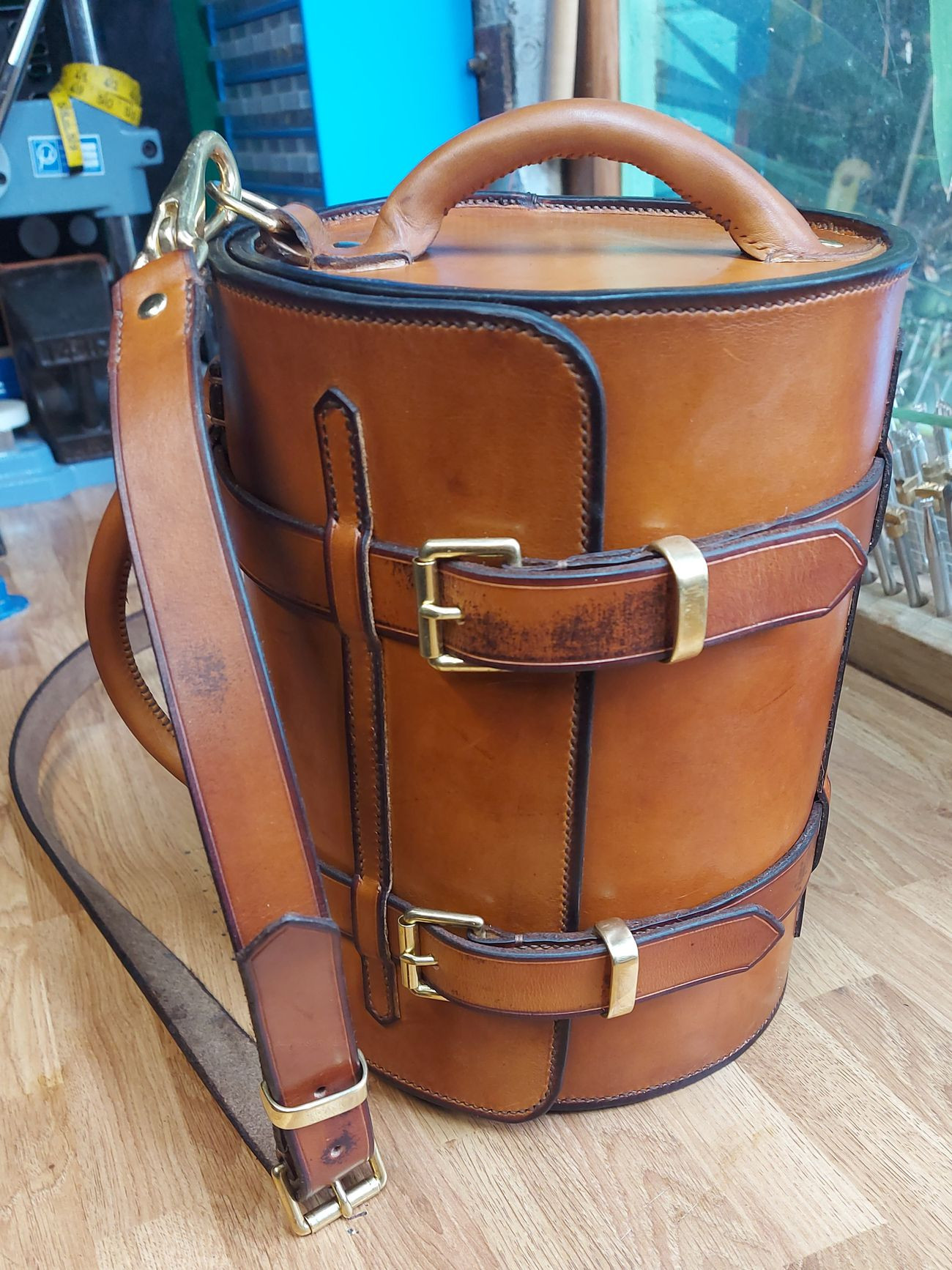 Hand Crafted Leather Barrel Bag-Midi
