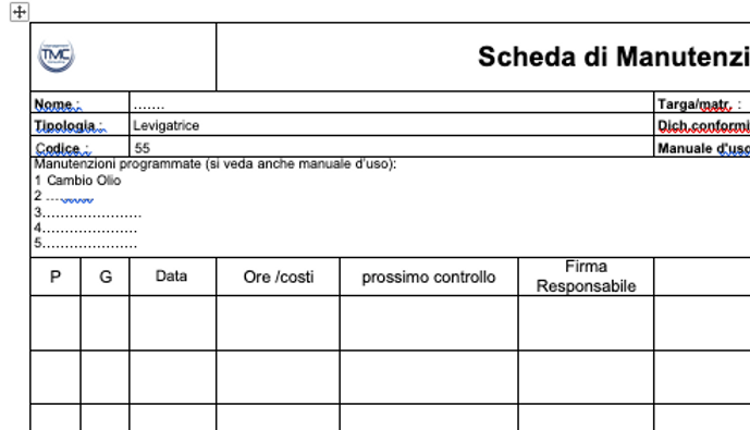 Scheda macchina | ISO FAI DA TE