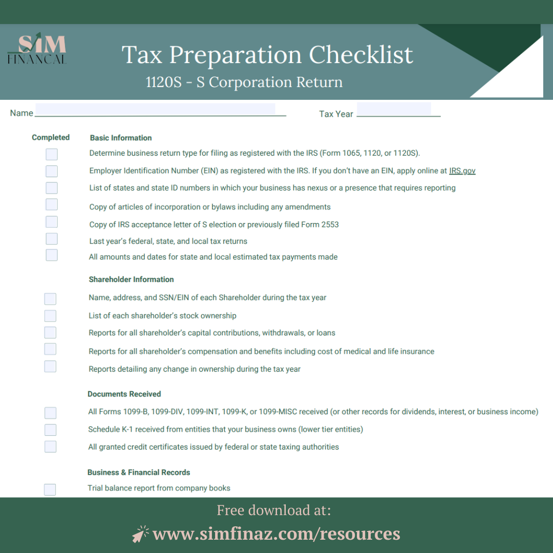2024 Tax Checklists | Sim Financial