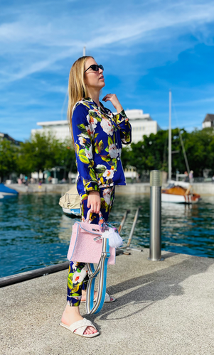 Seiden- Pyjama Rose-Blue-Flower | CW-Design