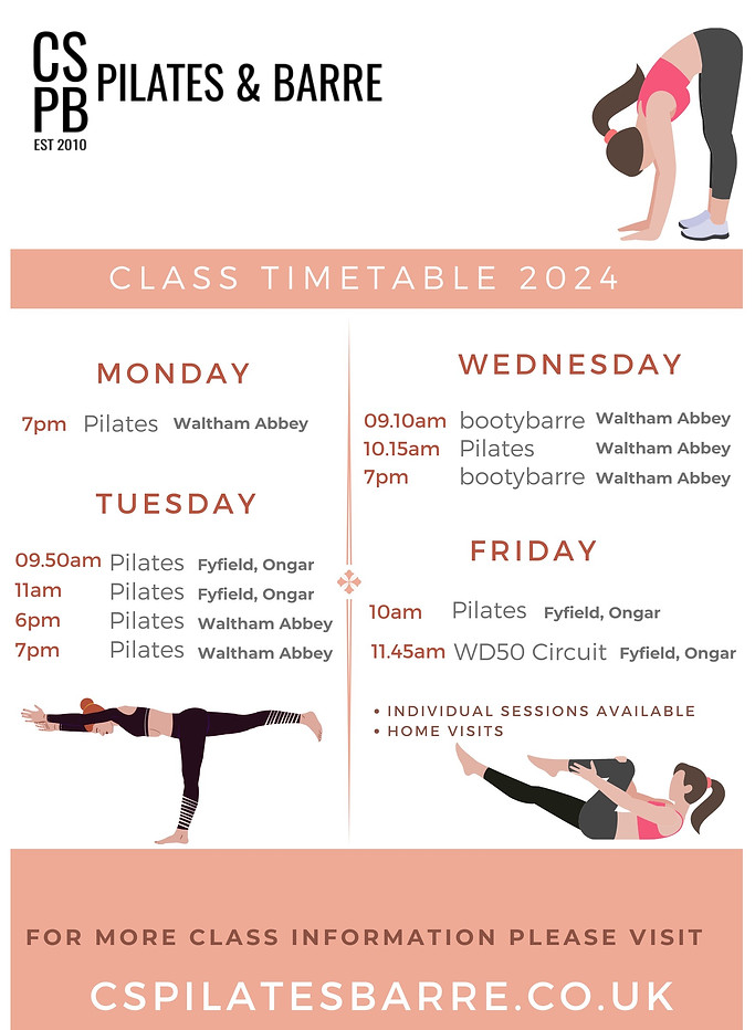 Class Timetable and Locations | CS Pilates & Barre