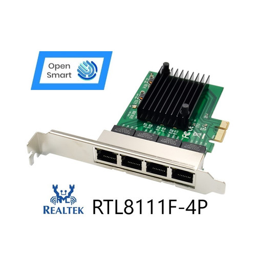 Open Smart 4 Port Realtek RTL8111F 1GbE PCIe X1 Ethernet Kart ...