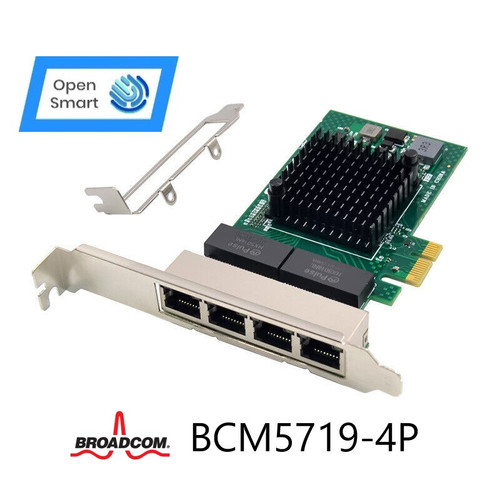 Open Smart 4 Port Broadcom BCM5719-4P 1GbE PCIe X1 Ethernet Kart ...