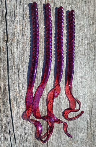 10” Curl Tail Worms - Plum/ Red & Purple Flake | Ramsey Baits
