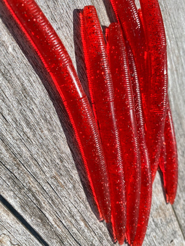 5” Bass Stick Worms - Strawberry / Silver flake | Ramsey Baits