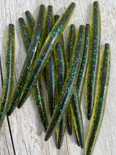 5” CORE SHOT BASS STICK WORMS - CLASSIC GREEN PUMPKIN/BLACK CORE ...