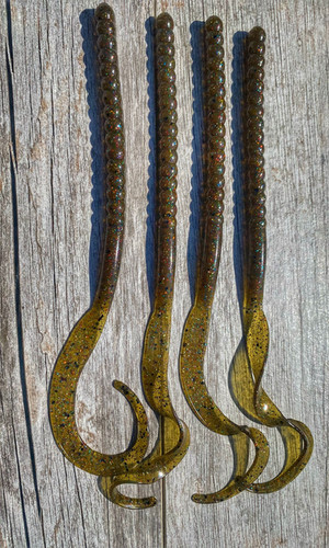 10” Curl Tail Worms - Green Pumpkin Shindig | Ramsey Baits
