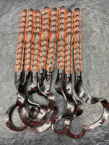 7.5" CORE SHOT CURL TAIL WORMS-RED with BLACK CORE | Ramsey Baits