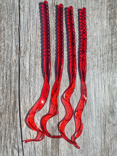 10” Curl Tail Worms - Cherry Seed | Ramsey Baits