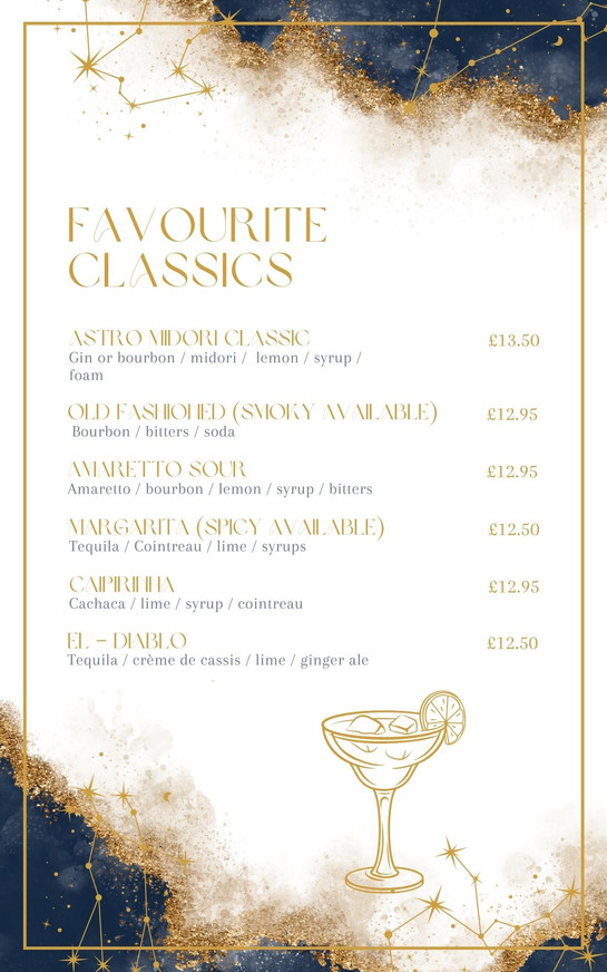 Menu | Astro Cocktail Bar