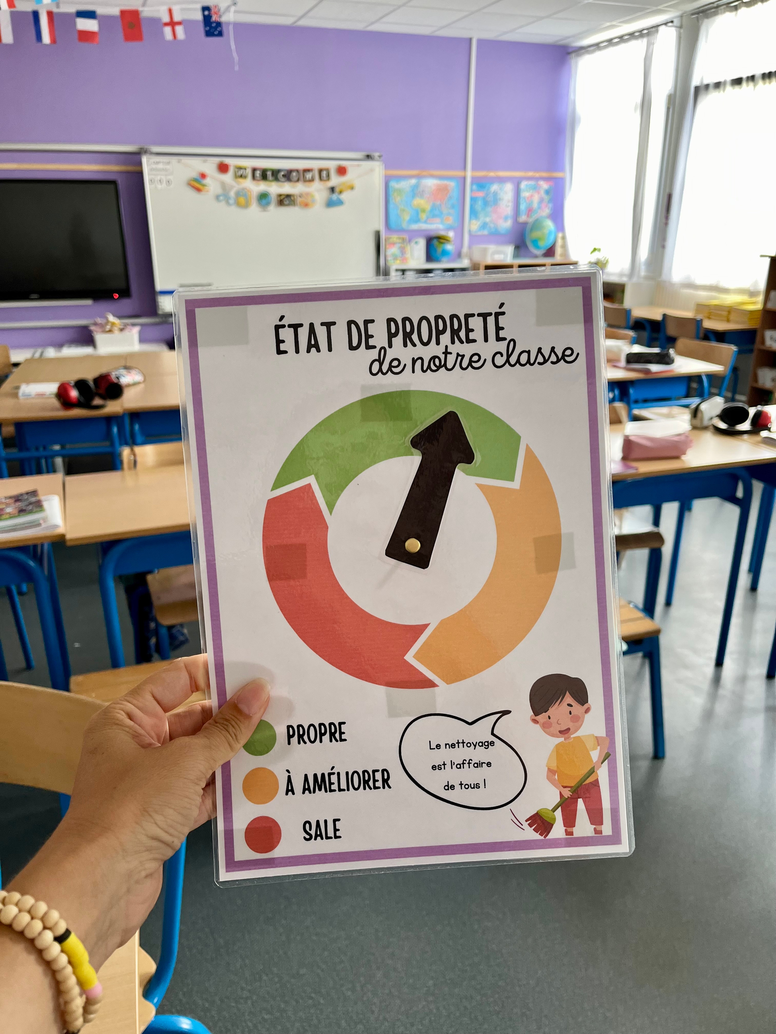 Affiche sur la propreté et le ménage en classe.