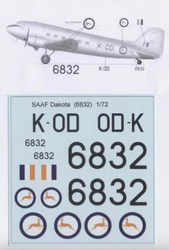 MAV Decals, MAV720154, SAAF Dakota 6832 Springbok, Decals, 1/72 Scale ...