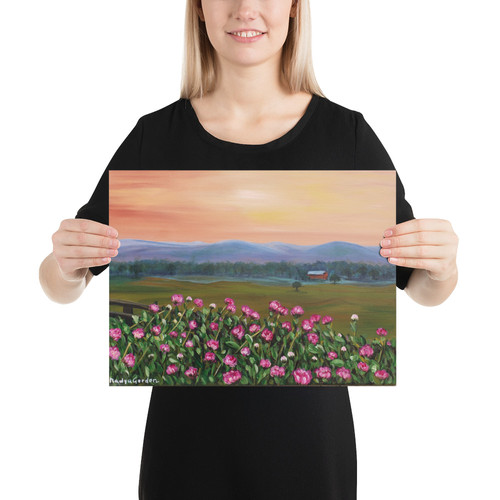 Summer Landscape Red Barn Peonies Sunset Rolling Hills Print | Nadya's ...
