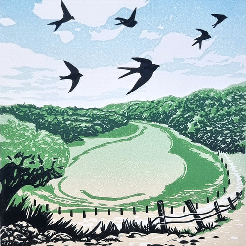 Swallow Original Linocut Print by Hilary Everest - Signs of Summer