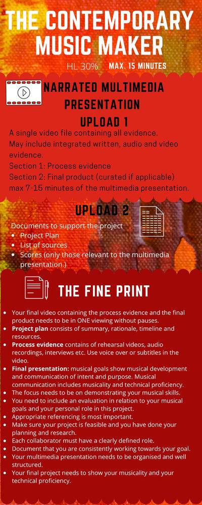 HL component assessment overview for IBDP music exams 2022.