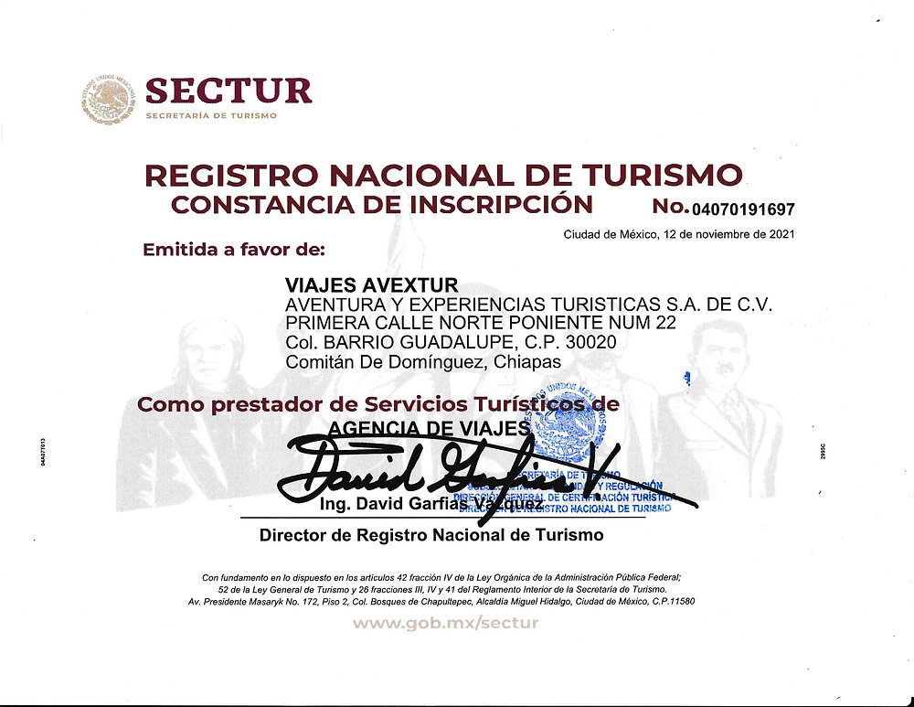 Avextur - Agencia de Viajes | Registro Nacional de Turismo