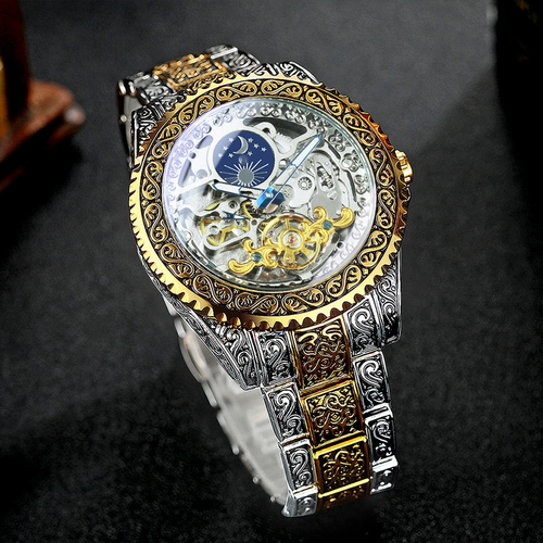 2024 Luxury Moon Phase Tourbillon Skeleton Engraved Mechanical ...
