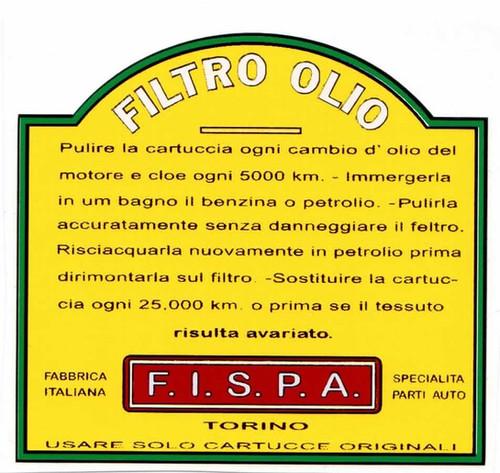 Fispa Oil Filter Bowl Sticker (Decal), Yellow | AlfaStop | Classic Alfa ...