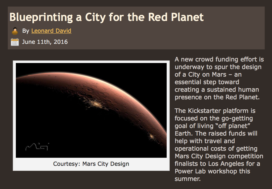Mars Project | Mars City Design | United States