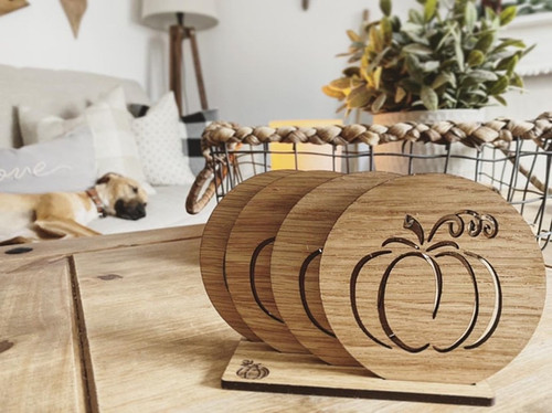 Autumn Pumpkin Coasters Oak & Walnut | Nelmwood Designs