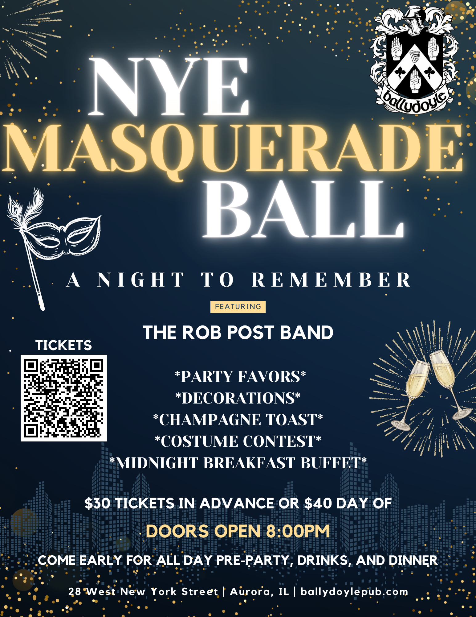 New Year's Eve Masquerade Ball Feat. Rob Post Band | BALLYDOYLE PUB