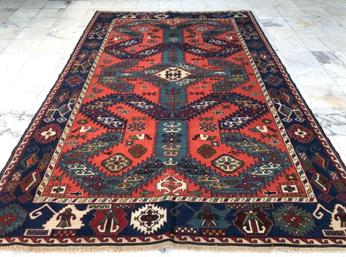 Rare Handwoven Sumac Rug 9'8''x 6'5" | turkishmodern
