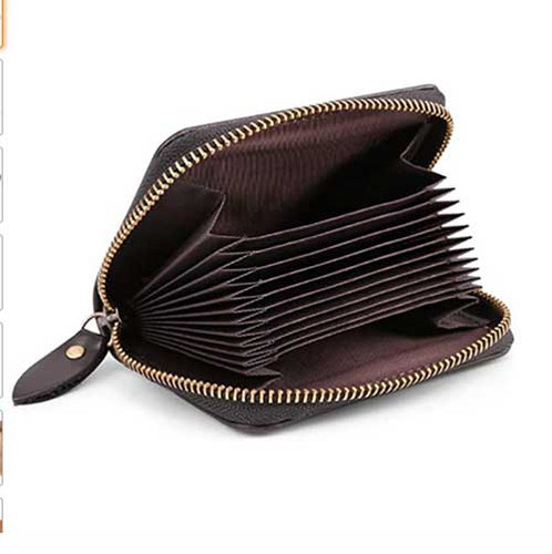 Stealodeal RFID Brown Leather Zip Debit/Credit 11 Slot Card Holder ...