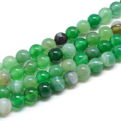 10 mm Natural Striped/Banded Agate - Dyed, Light Green | Oils and Beads