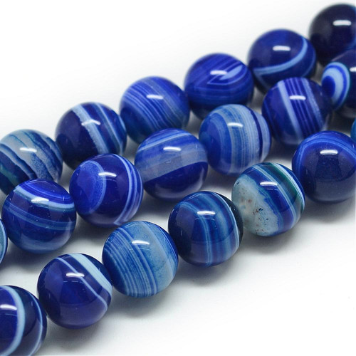 10 mm Natural Striped/Banded Agate - Dyed, Midnight Blue | Oils and Beads