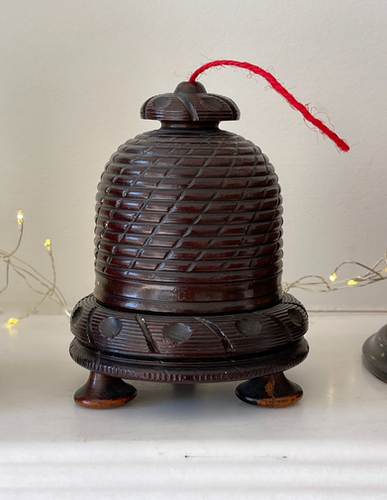 Antique Treen Lignum Vitae String Box - bee hive shape | treenantiquesdevon