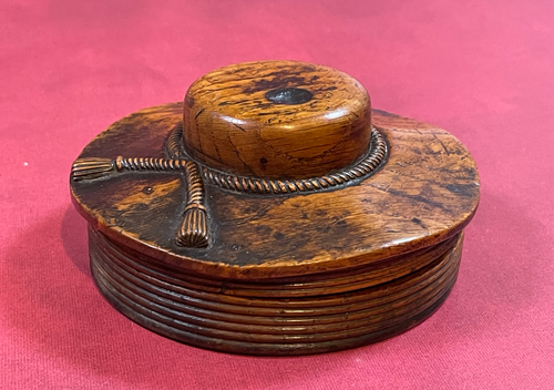Antique Treen Snuff Box - straw boater | treenantiquesdevon