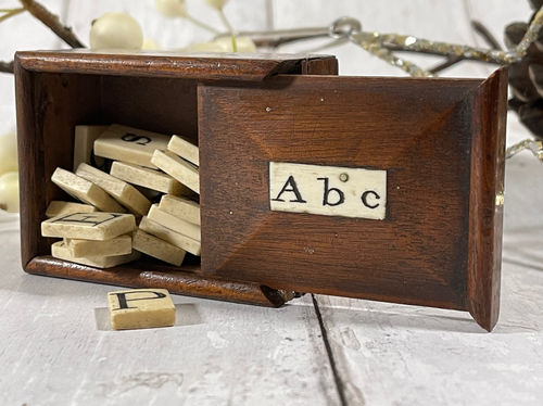 Antique Alphabet Box - with double sided bone letters | treenantiquesdevon