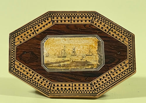 Antique Octagonal Cribbage Board - Ships Scene | treenantiquesdevon