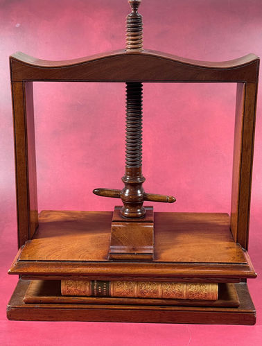 A Fine Antique Mahogany Book Press - with original oak pressing plates ...