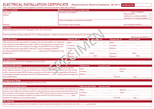 ELECTRICAL INSTALLATION CERTIFICATE BS 7671: 2018+A2:2022 | Docs-Store