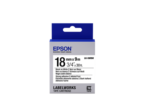 18 mm x 9M Black/White Epson Tape LK-5WBW Strong | Docs-Store