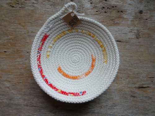 Fabric Wrapped Cotton Rope Bowl: Large Warm Tones, Red, Orange, and ...