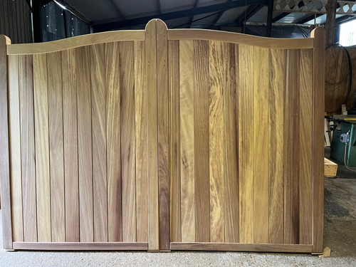 Hardwood Swan Neck Driveway Gates In 70mm Iroko. The Ultimate Swan ...