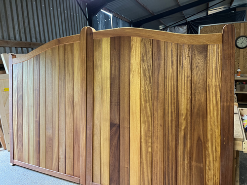 Hardwood Swan Neck Driveway Gates In 70mm Iroko. The Ultimate Swan ...